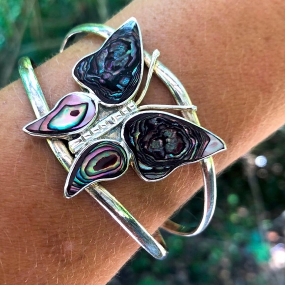 Jewelry | Vintage Alpacas Mexico Silver Butterfly Abalone Shell Cuff ...